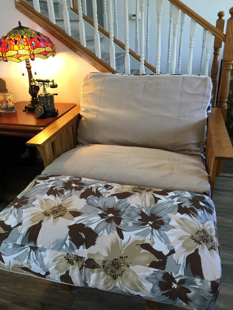 OctoRose Canvas Flower 3 Side Zipper Futon Cover Twin or Full Futon Chair Loveseat Ottoman Slipcover
